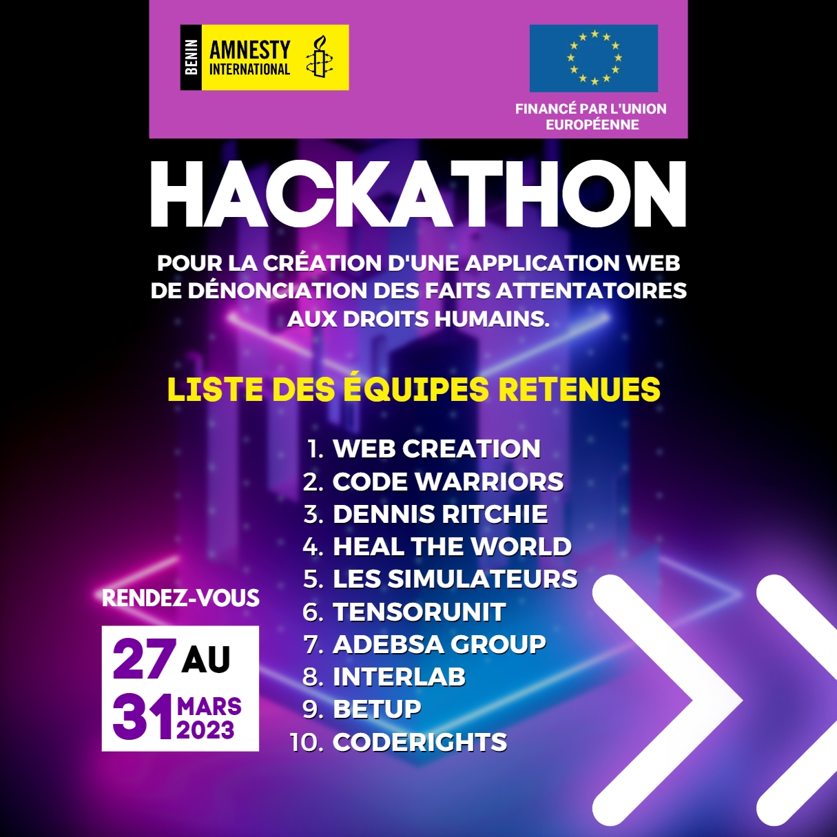 Hackathon pour les droits humains : liste des équipes retenues ...